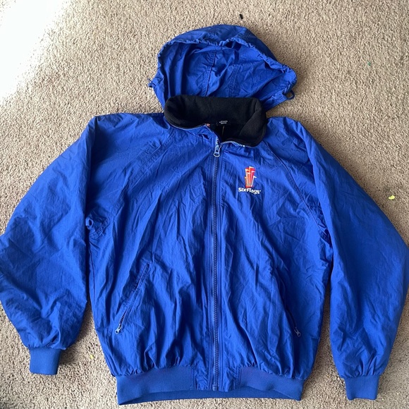 Six Flags | Jackets & Coats | Six Flags Blue Jacket Large Black Fleece ...